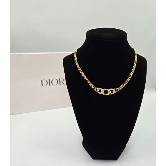 Dior | Jewelry | Christian Dior Gold Tone Chain Necklace Crystal ...